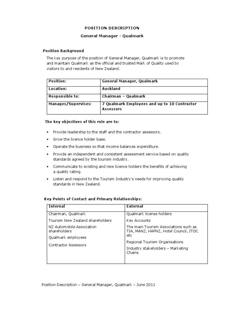 General Manager Position at Qualmark | PDF | Leadership | Employment