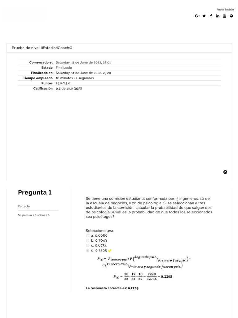 Prueba de Nivel IIEstadistiCoach© | PDF