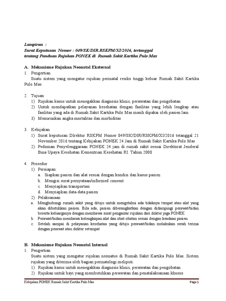 Lampiran Panduan Rujukan PONEK | PDF | Pengembangan Diri | Kesehatan ...