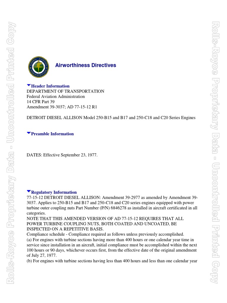Airworthiness Directives: Header Information | PDF | Federal Aviation ...