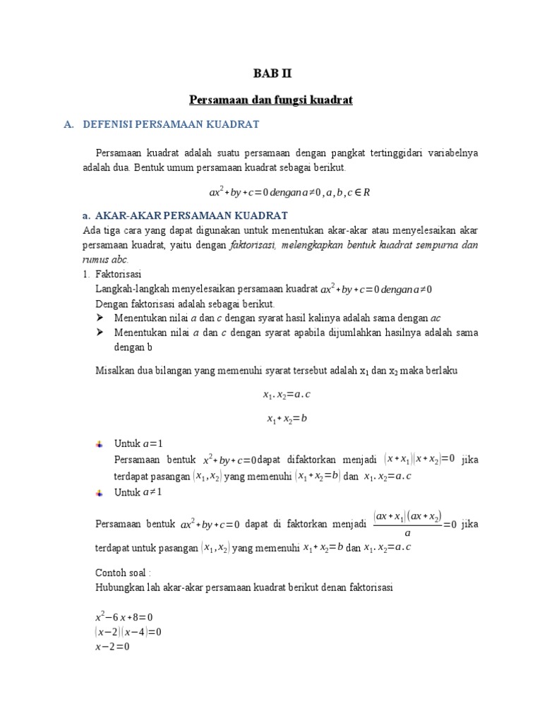 Rangkuman Persamaan Dan Fungsi Kuadrat Kelas 9 SMP | PDF