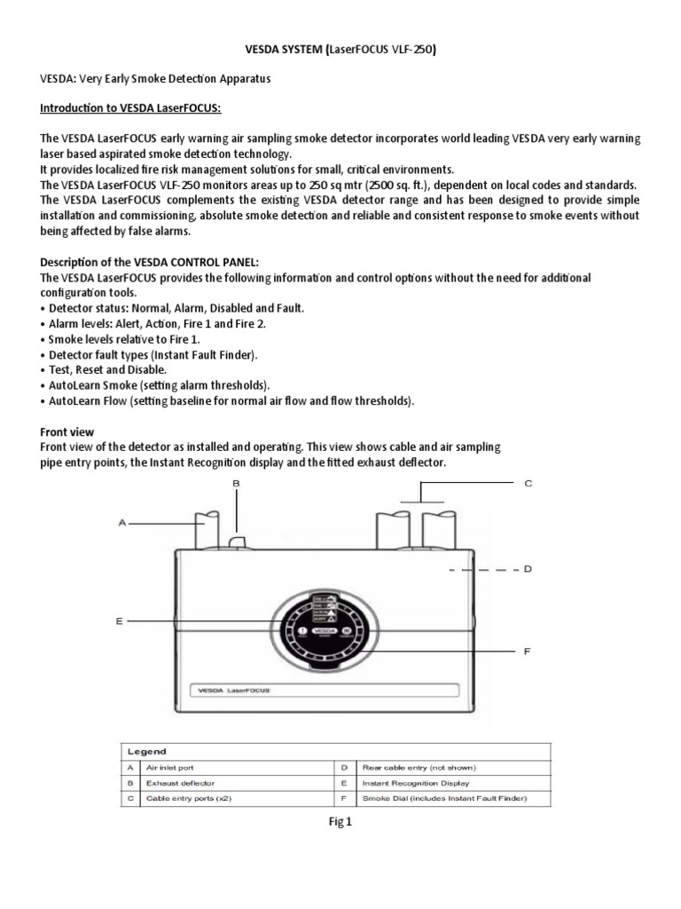 VESDA LaserFOCUS VLF-250 Smoke Detection System Guide | PDF | Equipment ...