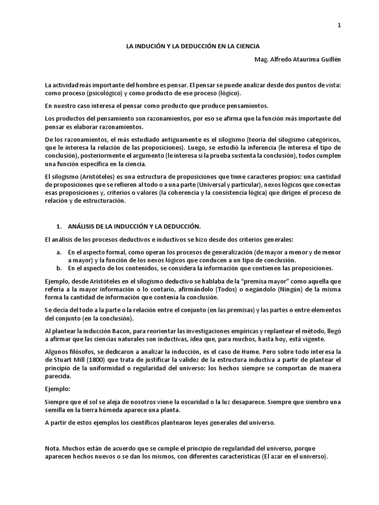 LECTURA La Inducción y La Deducción en La Ciencia | PDF | Razonamiento ...