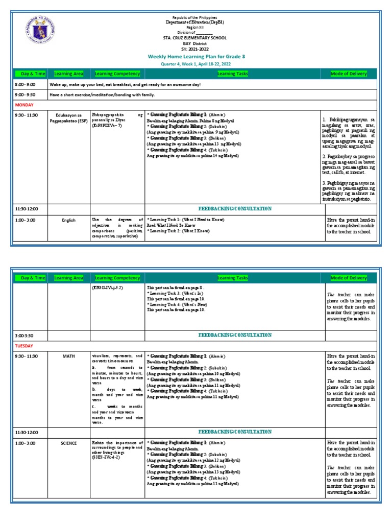Grade 3 - All Subjects - WHLP - Q4 - W1 | PDF | Education Theory ...