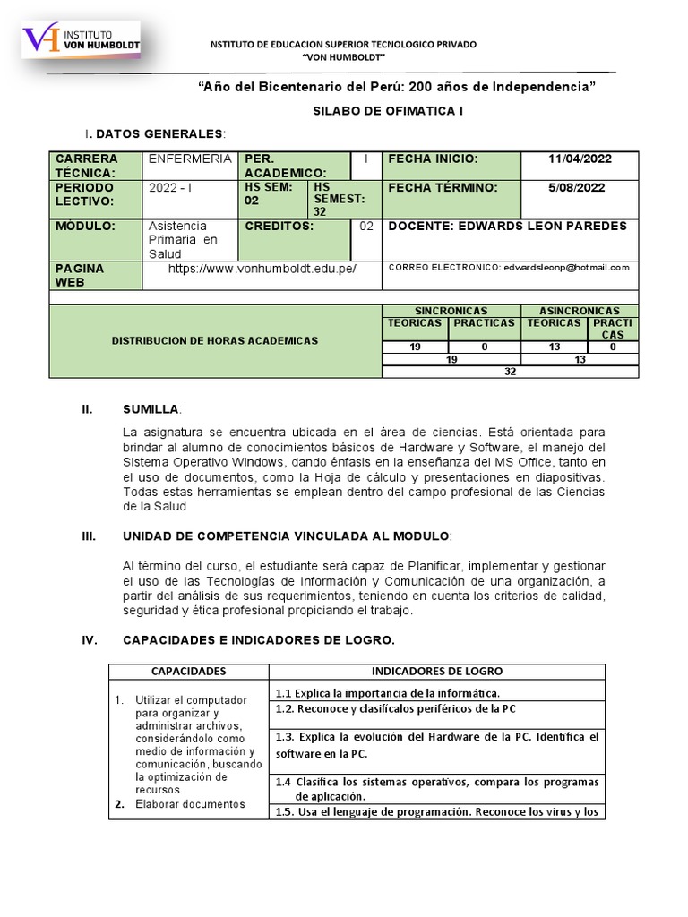 Silabo Ofimatica I | PDF | Archivo de computadora | Microsoft Windows
