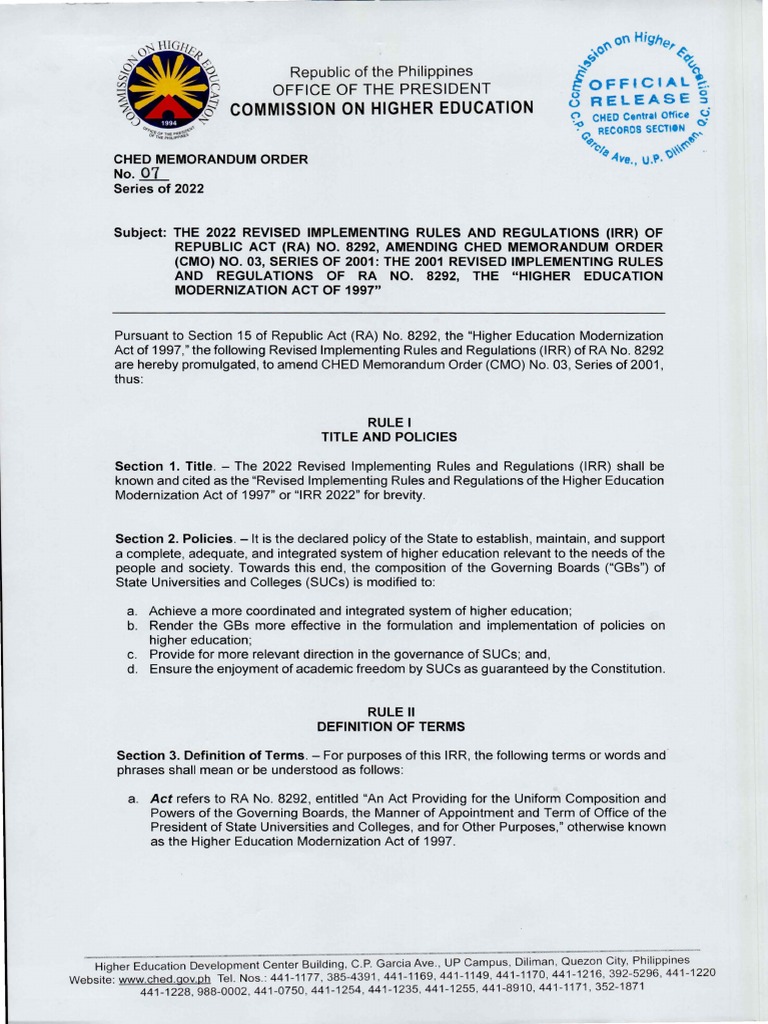 Commission On Higher Education: Republic of The Philippines Office of ...