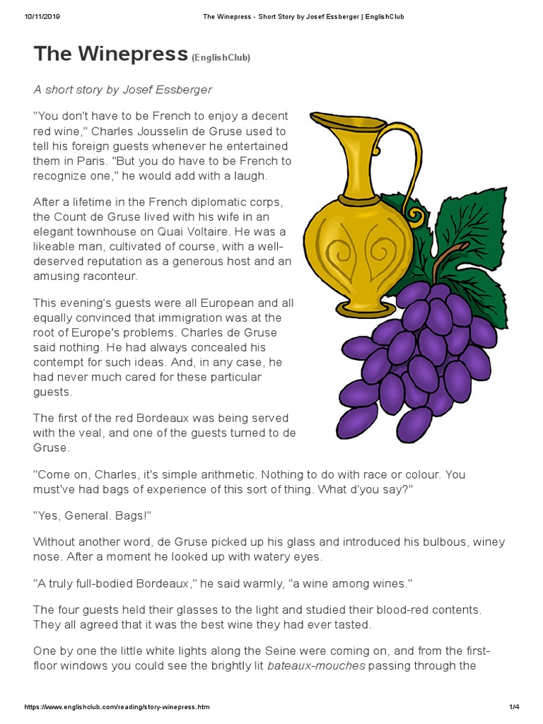 The Winepress - Short Story by Josef Essberger - EnglishClub | PDF ...