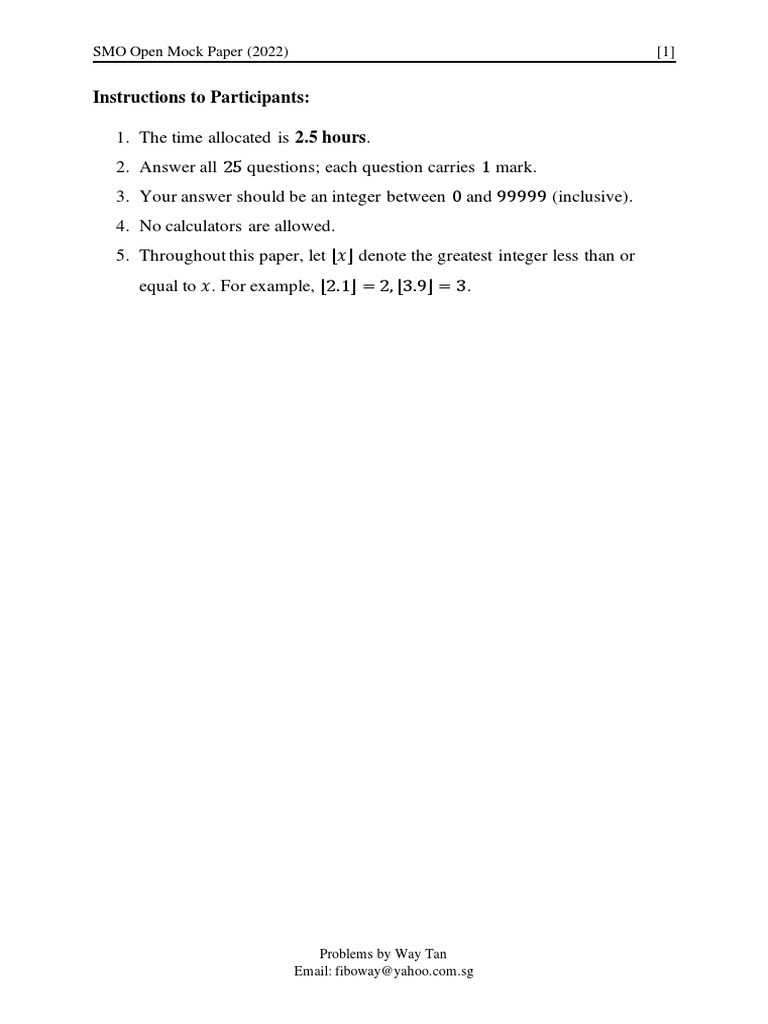 SMO Open Mock Paper (2022) - Problems | PDF | Trigonometric Functions ...
