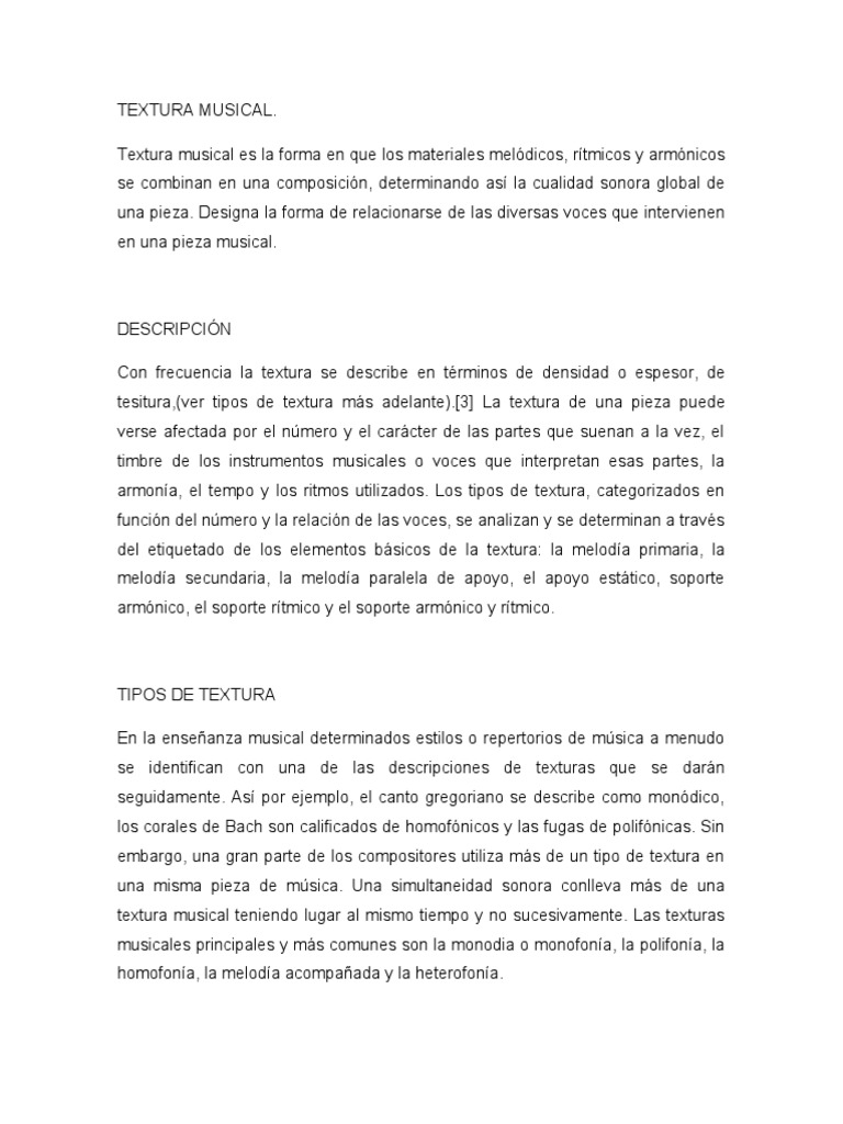 Tipos de Textura Musical Explicados | PDF | Armonía | Acorde (Música)