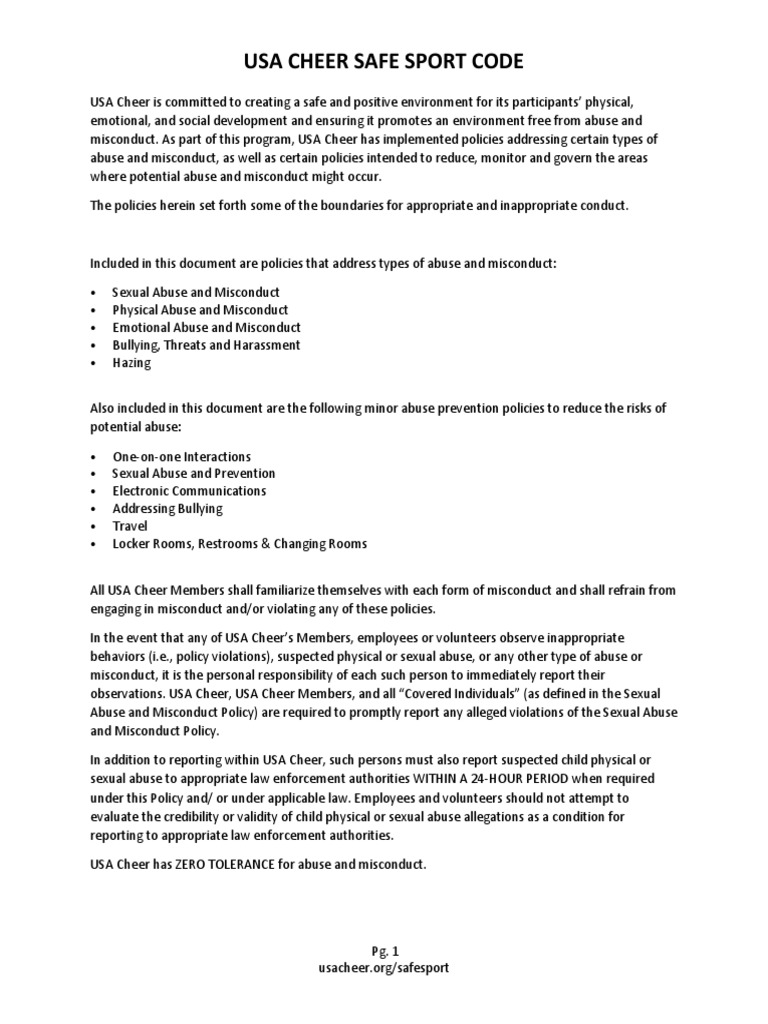 Usa Cheer Safesport Code 2 | PDF | Sexual Harassment | Harassment