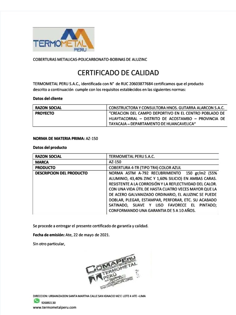 PDF Certificado de Calidad Tr4 Nuevo Constructora y Consultora Hnos Gutarra Alarcon Sac Compress ...