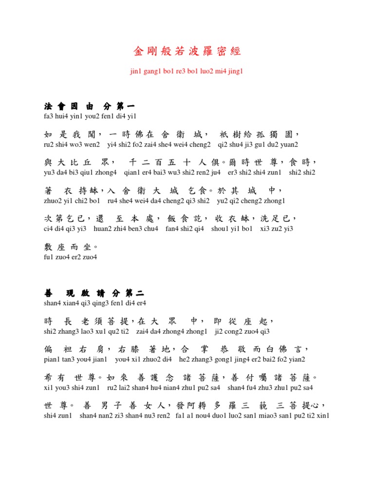 Jin Gang Jing Pinyin | PDF