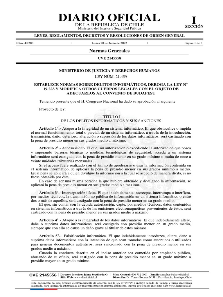 Ley 21 | PDF | Cibercrimen | Derecho penal