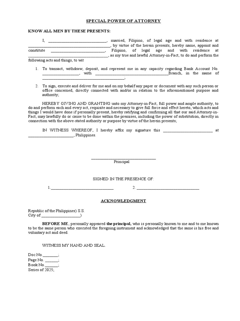 Special Power of Attorney for Banking | PDF | Law