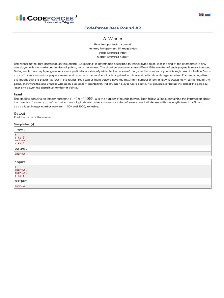 Codeforces Beta Round #2 | PDF | Numbers | Matrix (Mathematics)