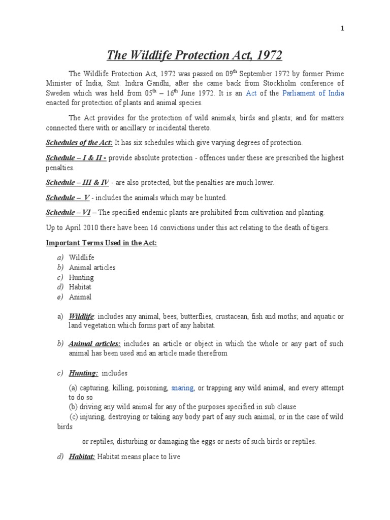Overview of Wildlife Protection Act 1972 | PDF | Environmental ...