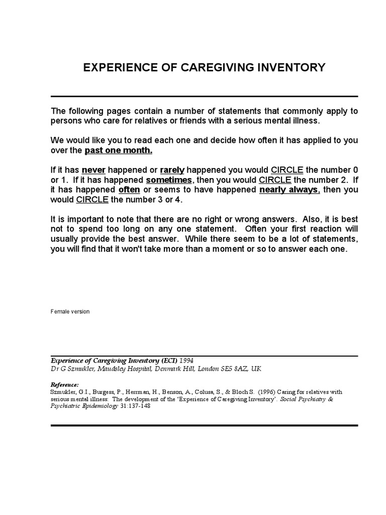 ECI Questionnaire | PDF | Mental Disorder | Psychiatry