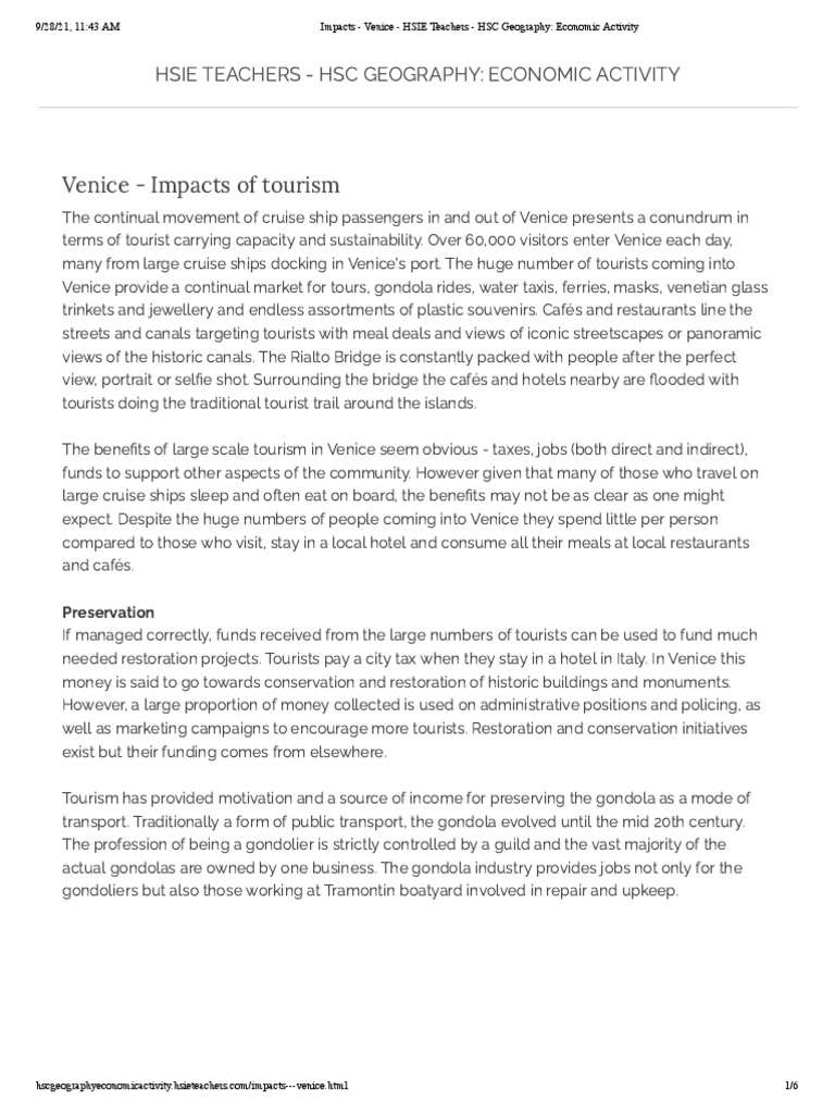 Impacts - Venice - HSIE Teachers - HSC Geography - Economic Activity ... Impacts - Venice - HSIE Teachers - HSC Geography - Economic Activity ...