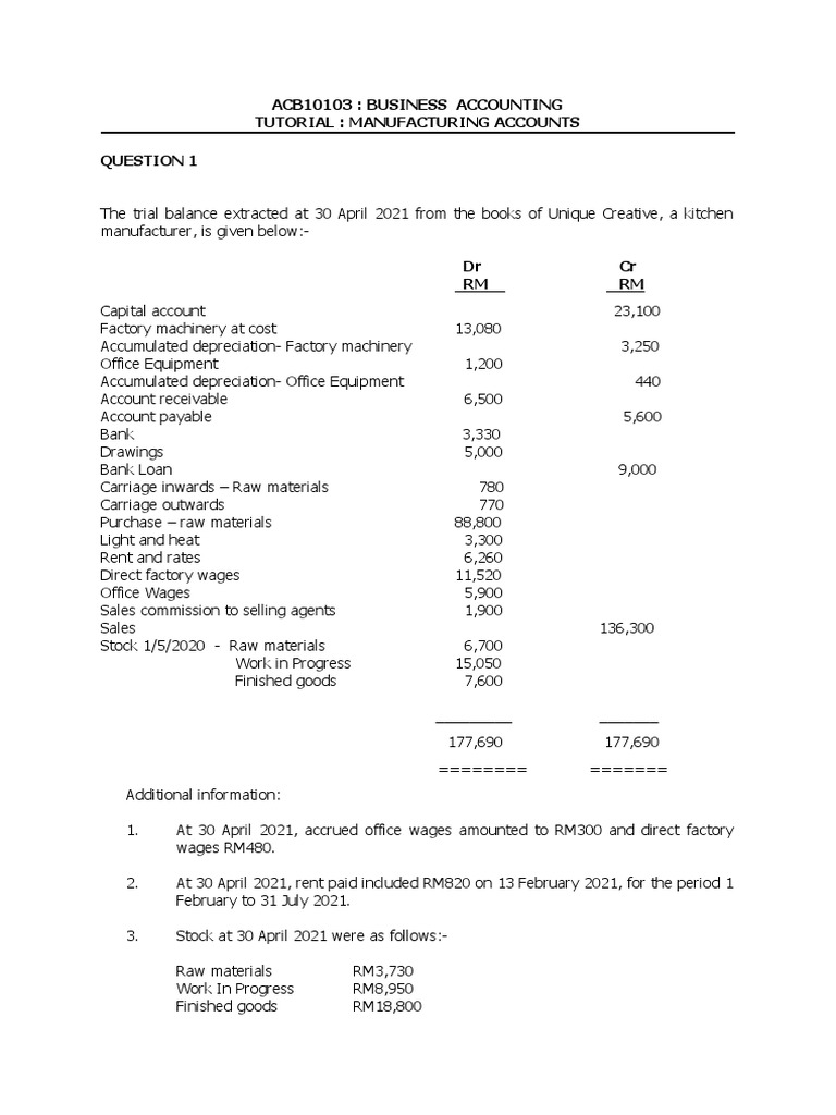 Tutorial Manufacturing Account | PDF | Expense | Cost