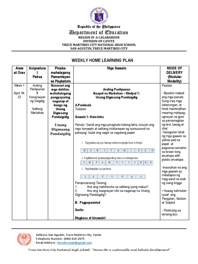 Ap8 WHLP Q4 W1 | PDF