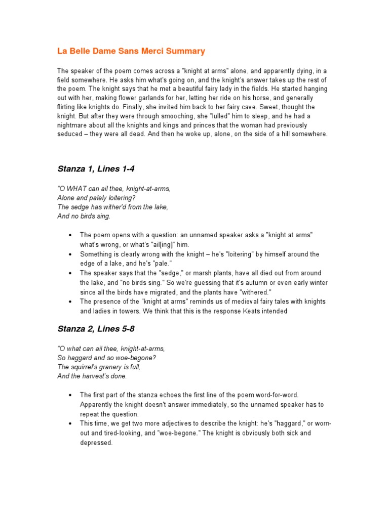 La Belle Dame: A Summary Analysis | PDF