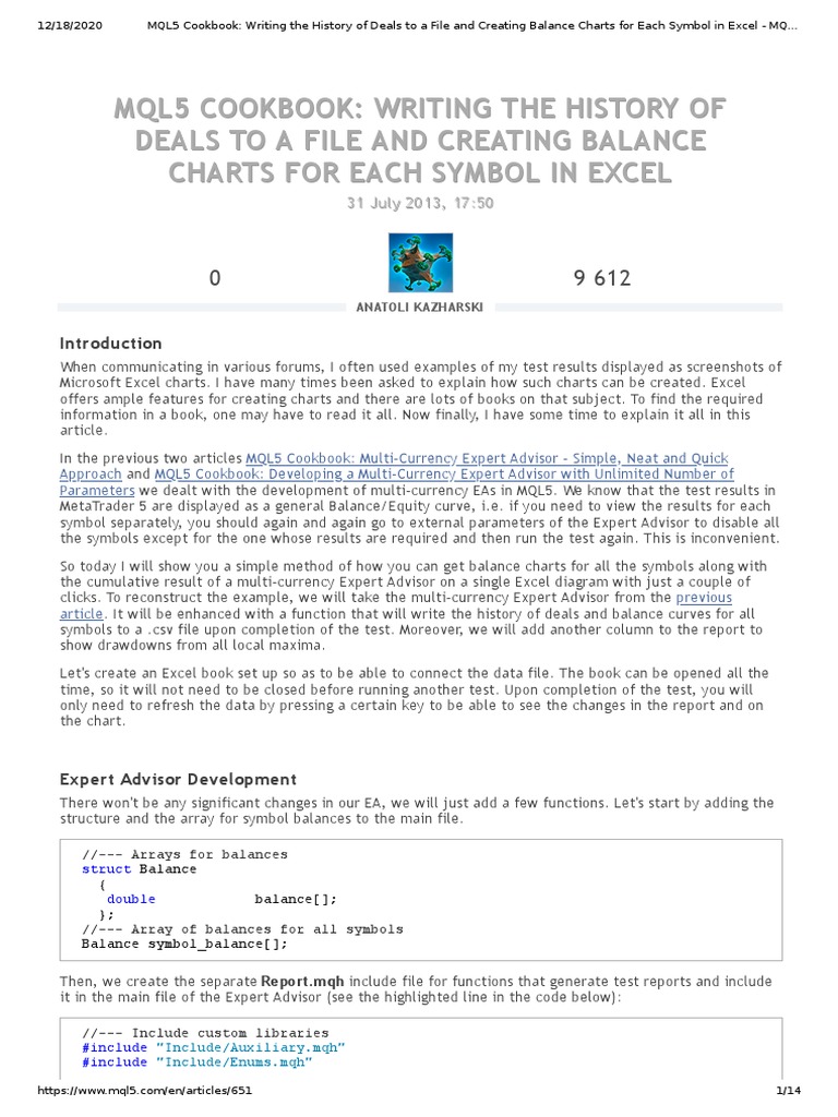 Mql5 Cookbook: Writing The History of Deals To A File and Creating Balance Charts For Each ...