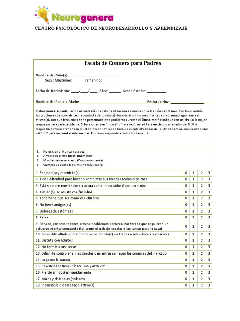 Escala de Conners para Padres1 | PDF