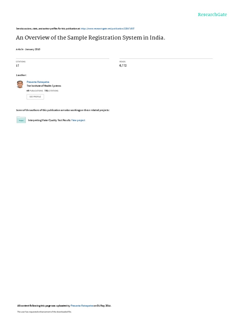 An Overview of The Sample Registration System in India.: January 2010 ...