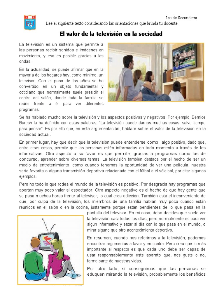 Valor y uso responsable de la televisión | PDF | Televisión