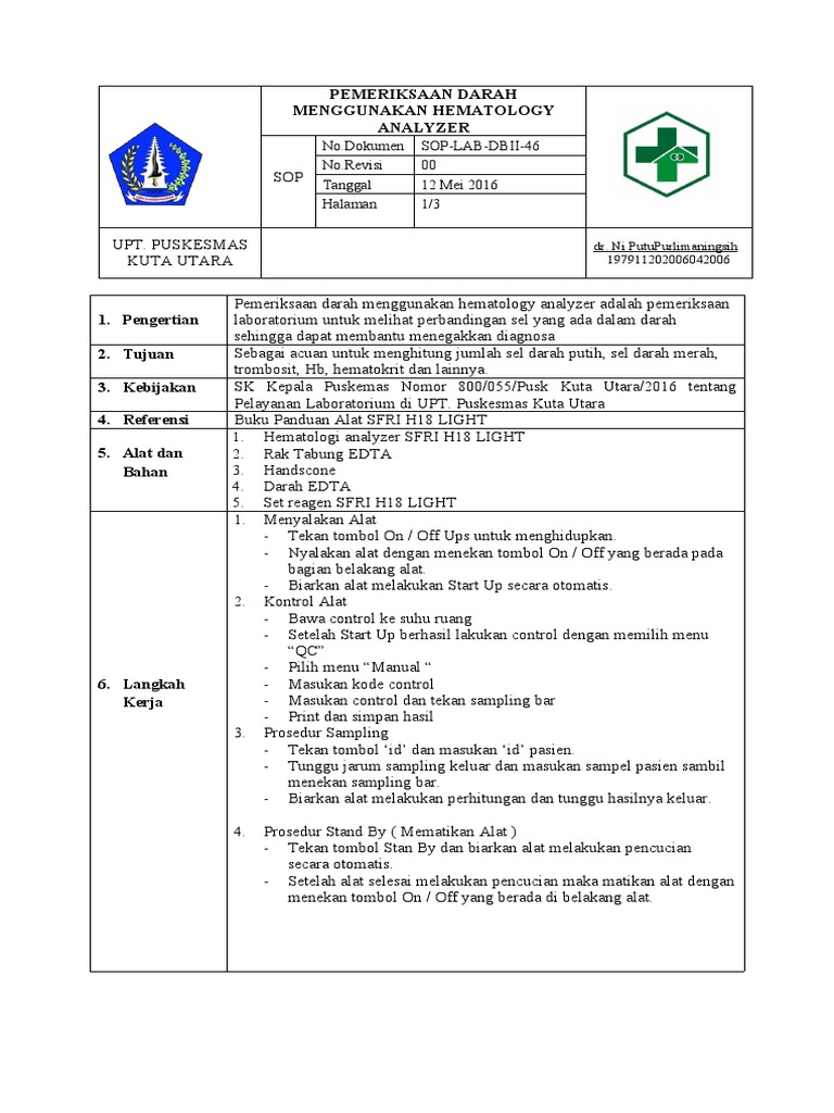 Lab 8 1 1 Ep 1 Pemeriksaan Hematologi Analyzer Pdf