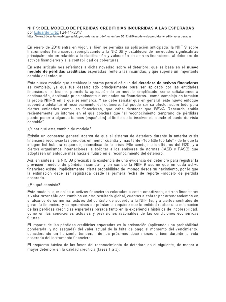 NIIF 9: Pérdidas Crediticias Esperadas | PDF | normas internacionales ...