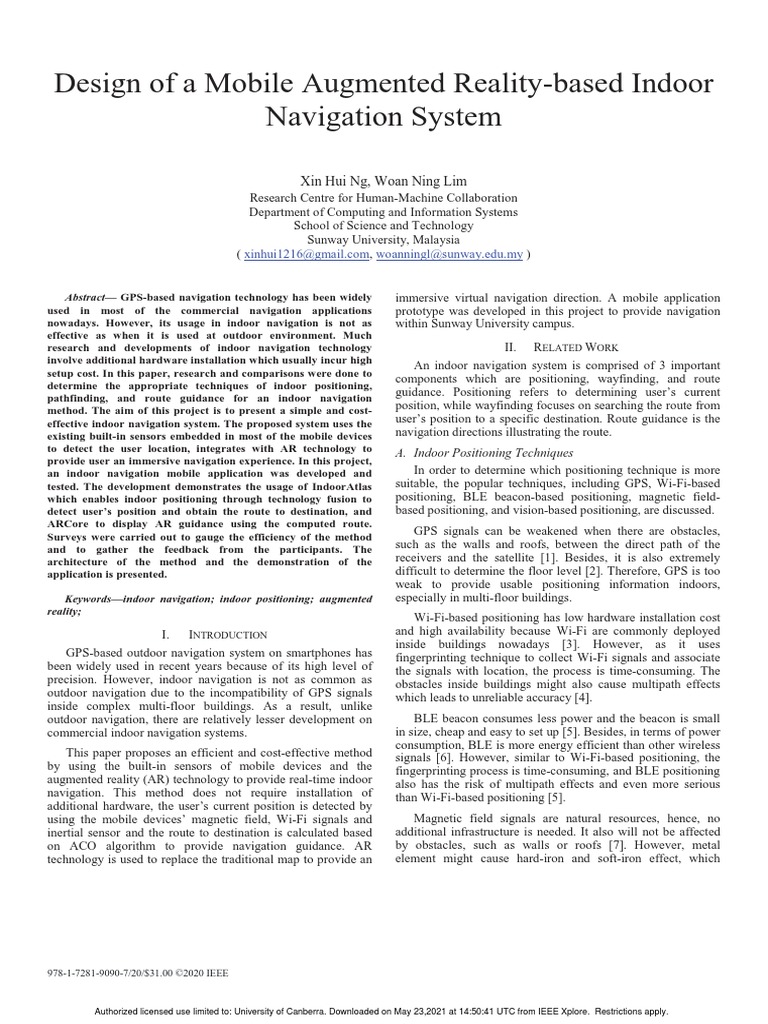 Design of A Mobile Augmented Reality-Based Indoor Navigation System | PDF | Augmented Reality ...