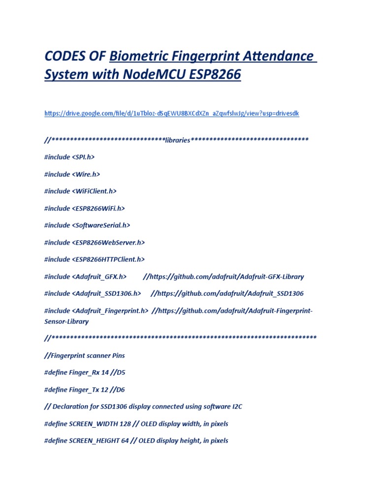 CODES OF Biometric Fingerprint Attendance System With NodeMCU ESP8266 | PDF | Hypertext Transfer ...
