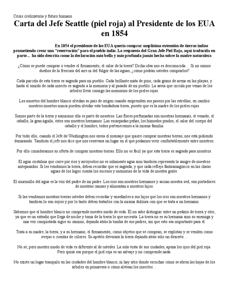 Carta Del Jefe Seattle | PDF