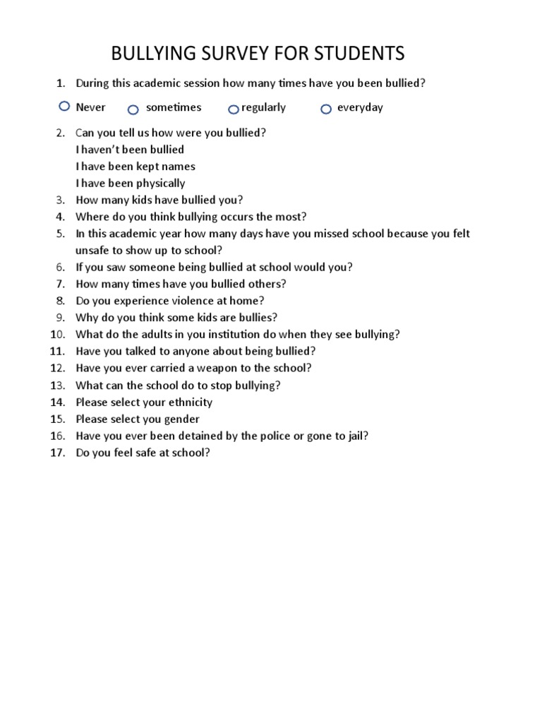 Bullying Survey For Students | PDF | Self-Improvement