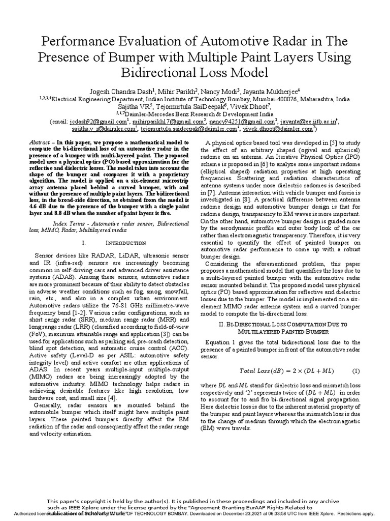 Performance Evaluation of Automotive Radar in The Presence of Bumper ... Performance Evaluation of Automotive Radar in The Presence of Bumper ...