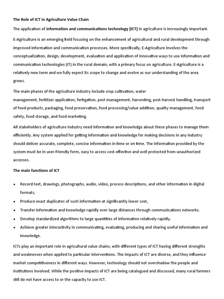 ICT's Role in Agricultural Value Chains | PDF | Information And ...