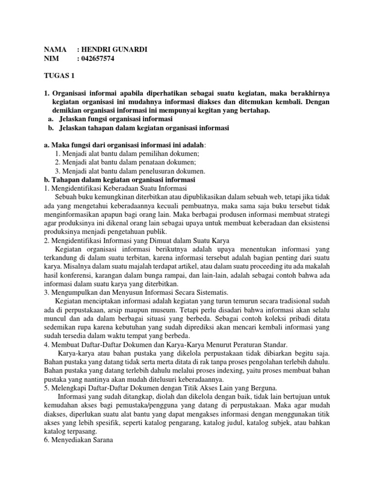 Hendri Gunardi - 042657574 - Tugas 1 | PDF