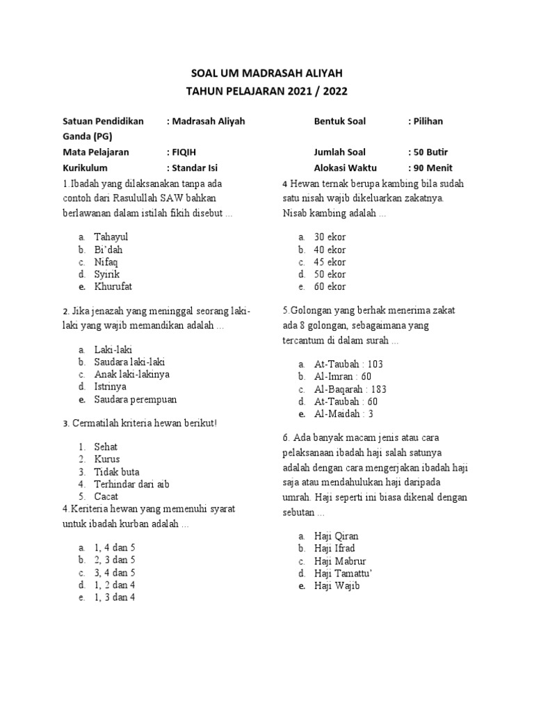 Soal Um Madrasah Aliyah | PDF