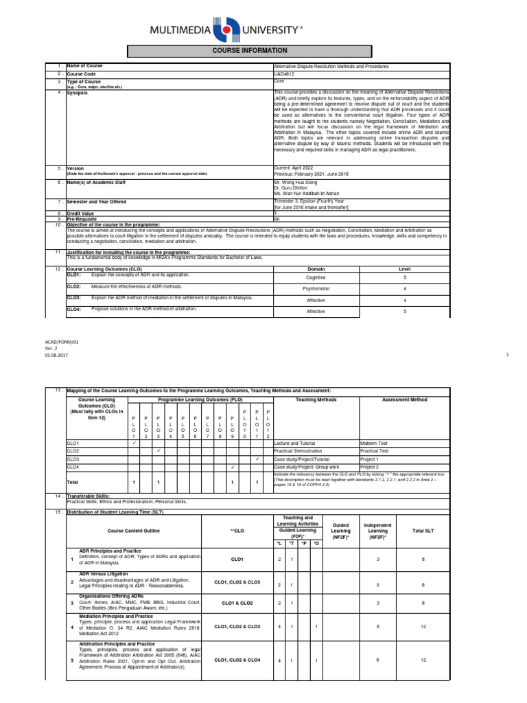 UAD4612 Alternative Disputes Resolution Methods and Procedures 2022 ...