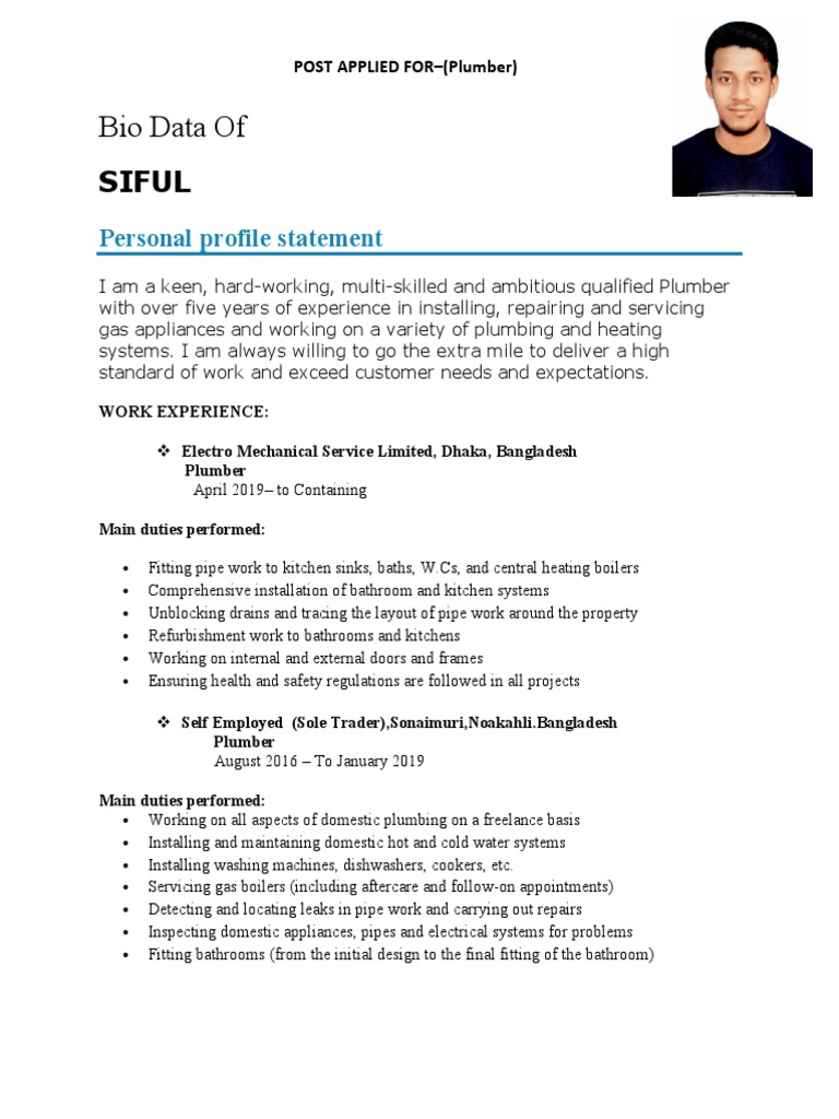 Siful CV For Plumber | Download Free PDF | Plumbing | Bathroom