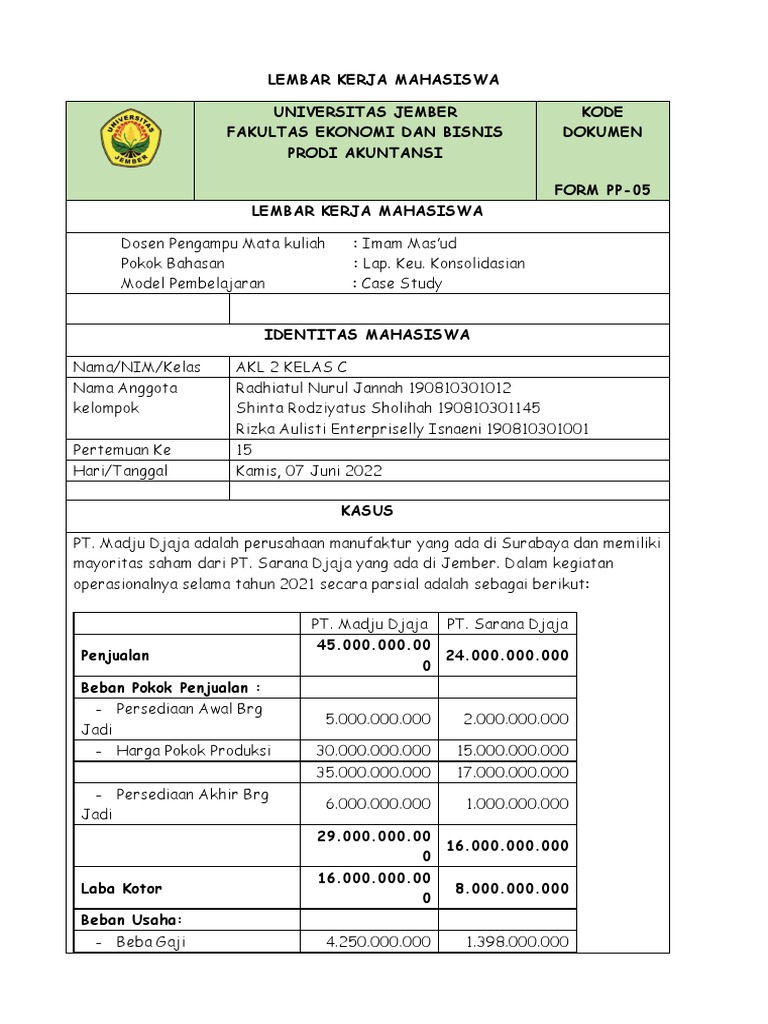 Kelompok 4 - Kasus Lap Keu Konsolidasian | PDF