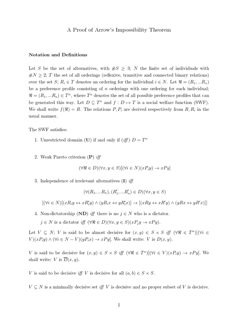 A Proof of Arrow's Impossibility Theorem | PDF | Mathematics ...