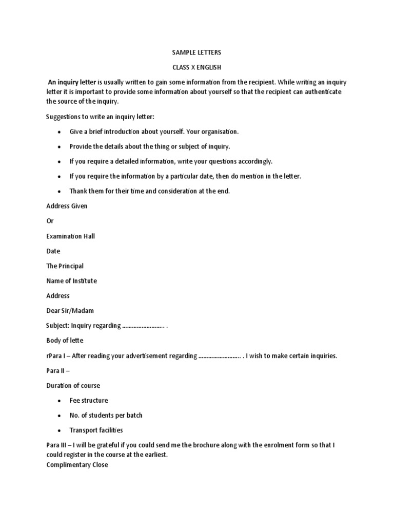 Sample Enquiry Letter | PDF