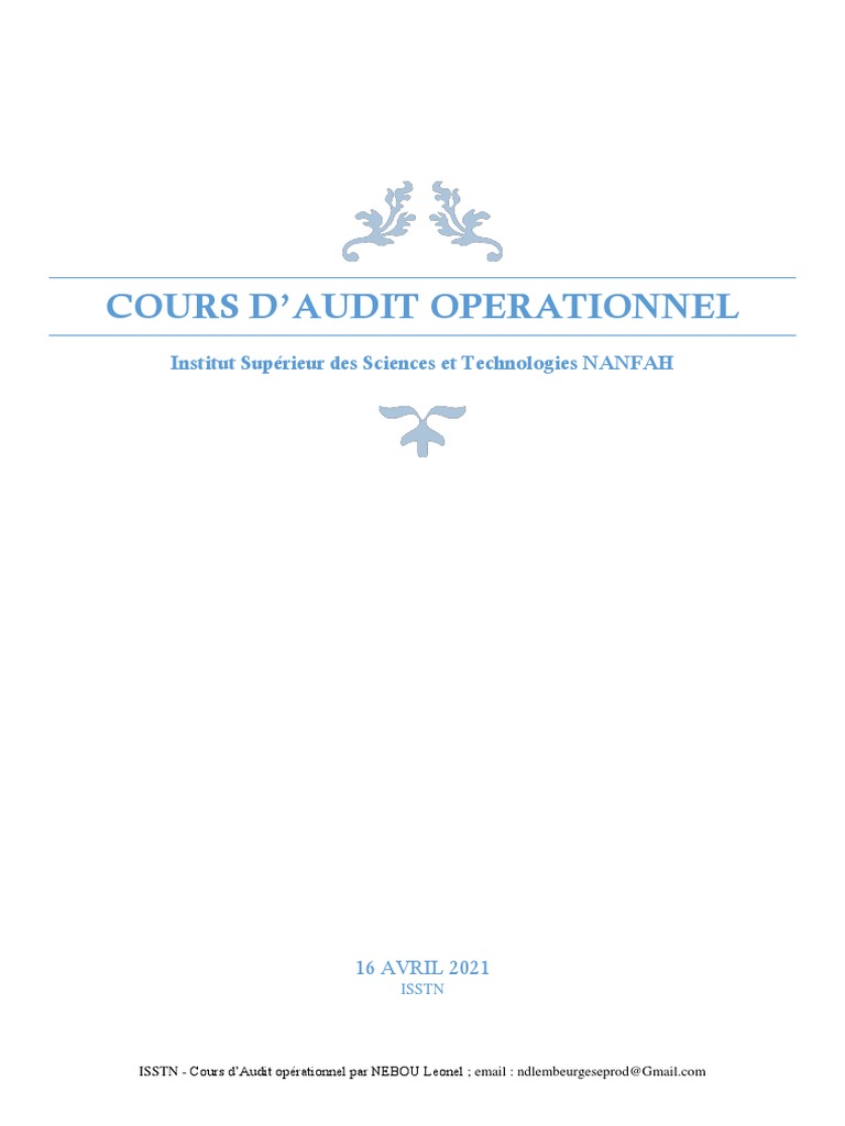 Cours d'Audit Opérationnel ISSTN | PDF | Audit financier | Audit