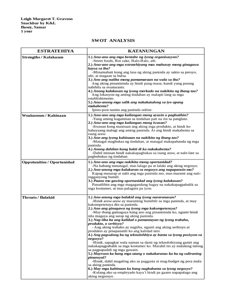 Swot Analysis in Fil. | PDF