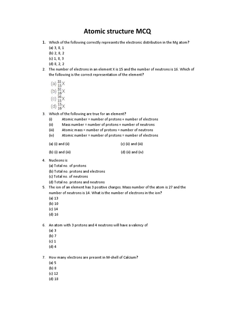 Atomic STR and Periodic Table MCQs | PDF | Periodic Table | Chemical ...