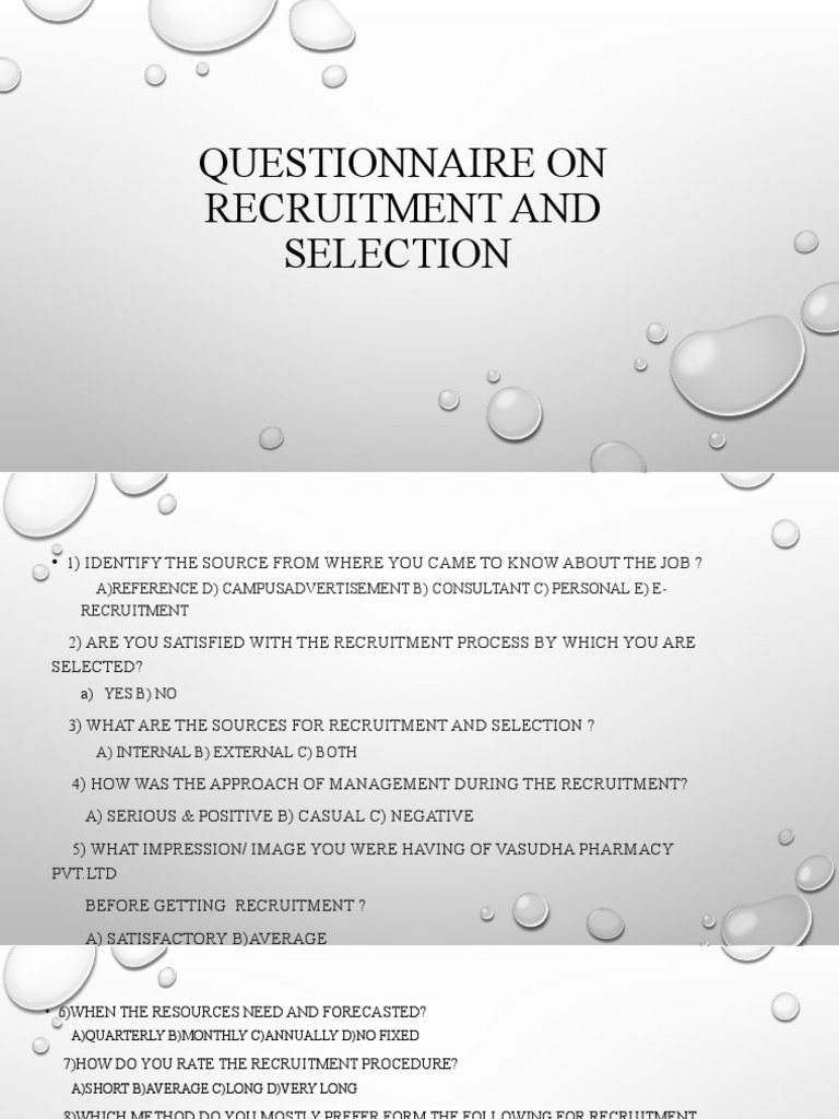 Questionnaire On Recruitment and Selection | PDF | Recruitment | Leadership