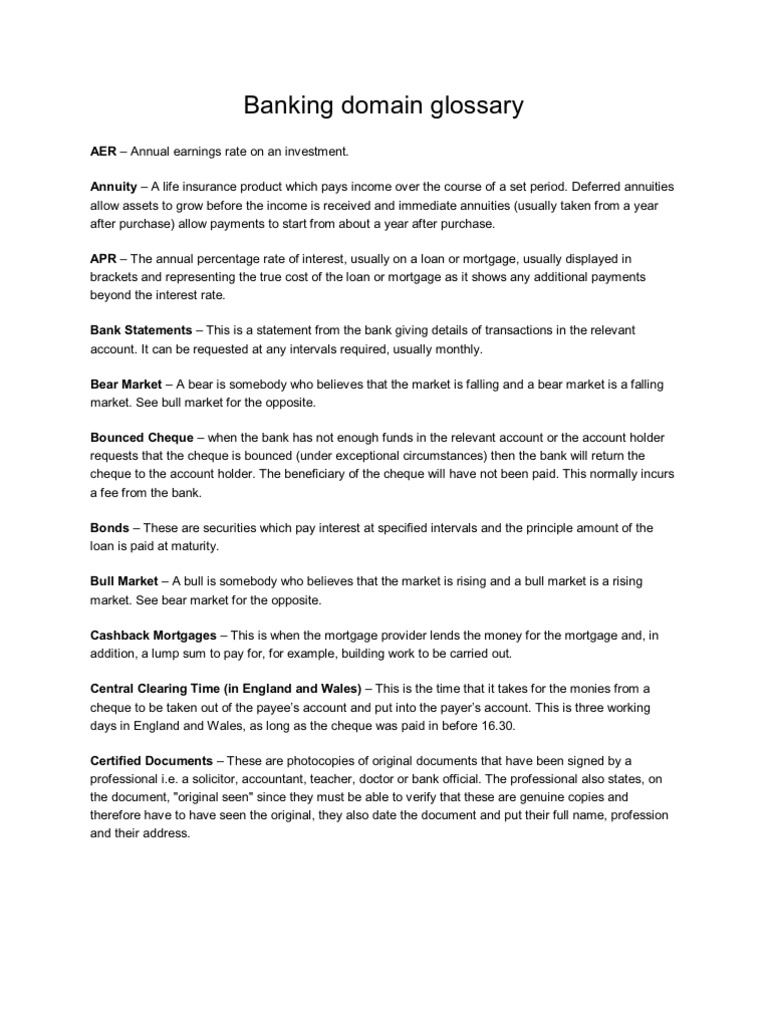 Banking Domain Glossary | PDF | Overdraft | Transaction Account