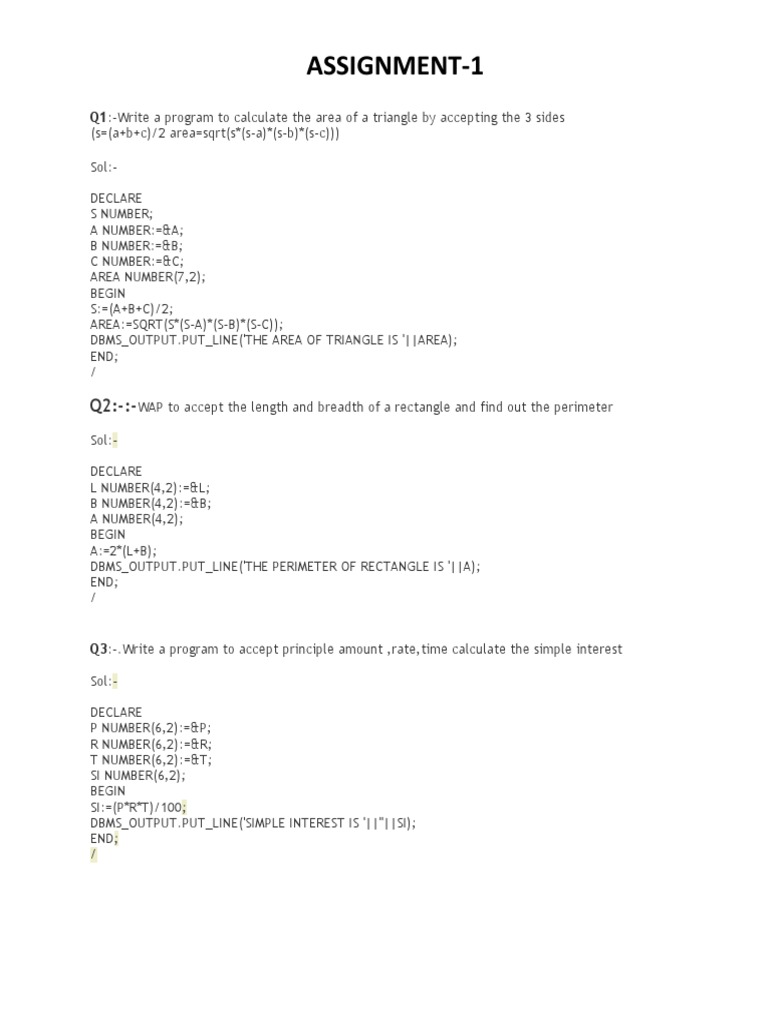 PL/SQL Programming Solutions | PDF | Area | Mathematics